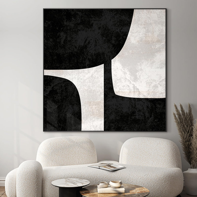 SIGNLEADER Black and White Abstract Geometric Shapes Illustrations Extra Large Framed Wall Art ...